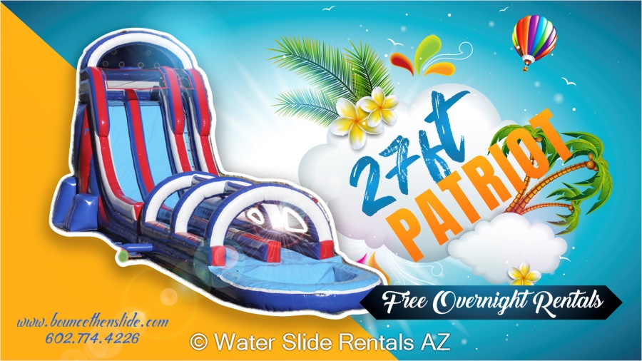 Large dual lane water slide with 2 slides and slip n slide, large pool